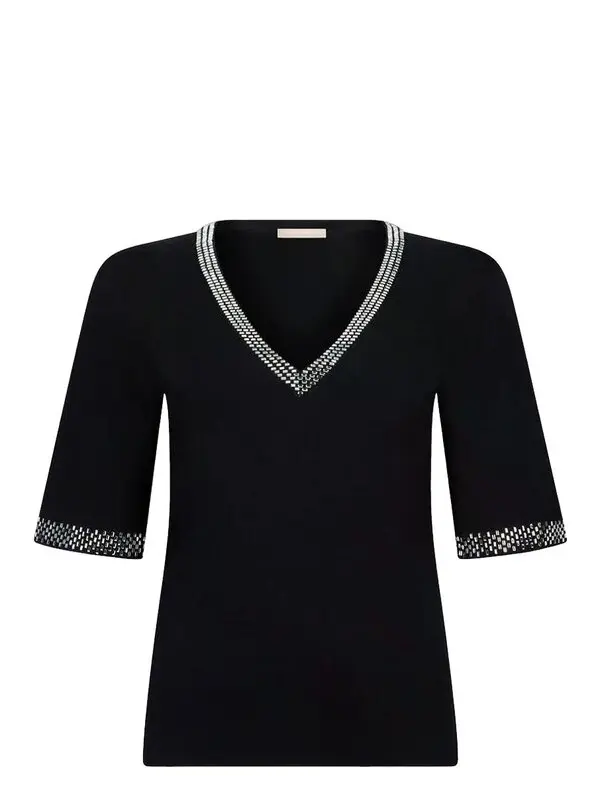 Liu Jo Crystal-embellishment V-neck T-shirt - Black