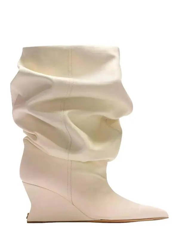 Balmain 75mm Slouchy Wedge Ankle Boots - White