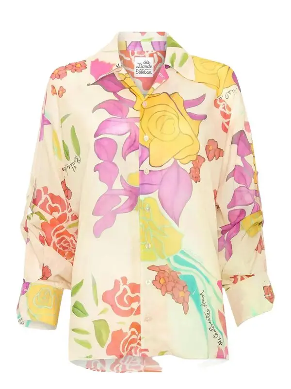 DONDE ESTEBAN Floral Print Cotton Shirt - Neutrals