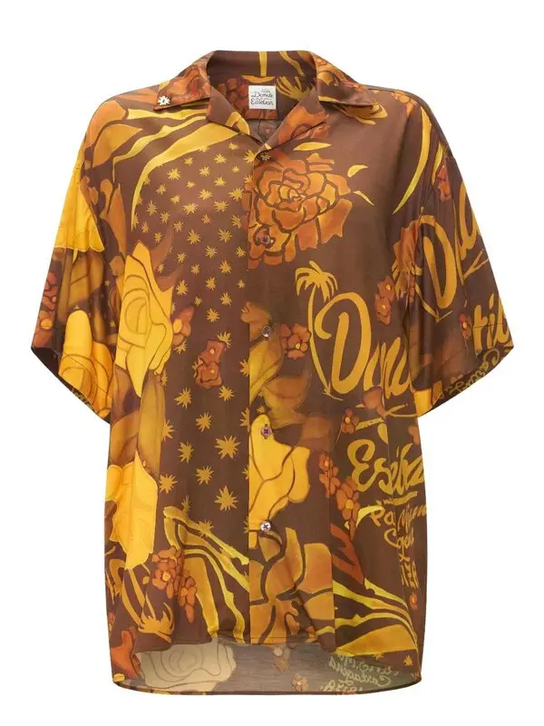 DONDE ESTEBAN Floral Print Short-sleeve Shirt - Brown