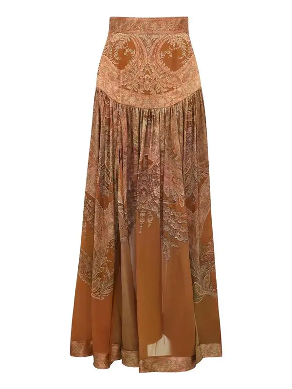 Zimmermann Memento Burnout Paisley Slit Maxi Skirt - Brown