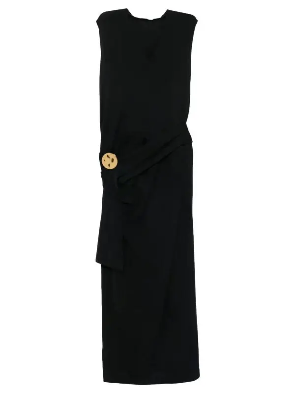 JIL SANDER V-neck Draped Maxi Dress - Black