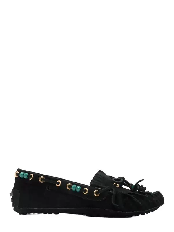 Farm Rio Beaded Fringed Loafers - Black