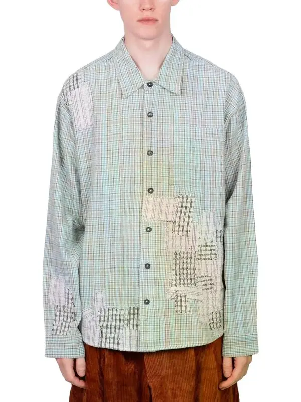 STORY MFG. Patchwork Plaid Shirt - Blue