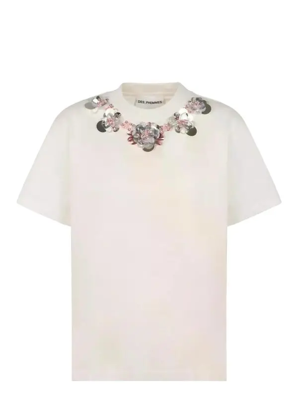 DES_PHEMMES Bead-embellished T-shirt - Neutrals