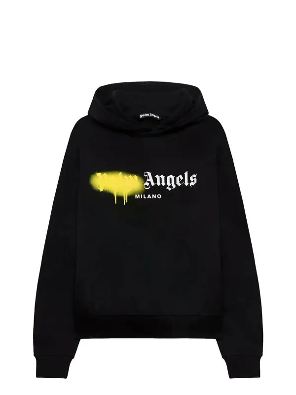 Palm Angels Spray Milan Logo Hoodie - Black