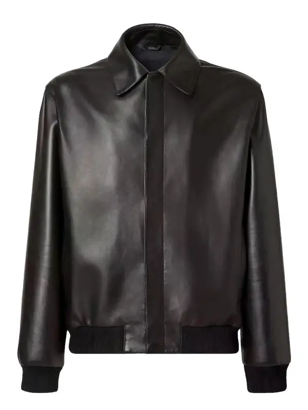 Fendi Leather Pointed-collar Jacket - Black