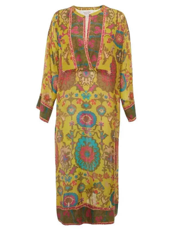 Valentino Garavani V-neck Printed Midi Dress - Yellow