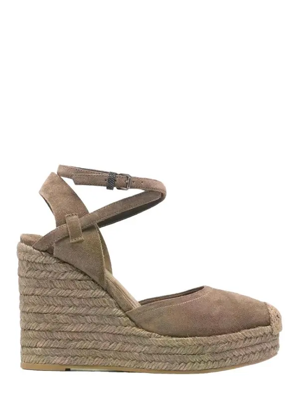 Brunello Cucinelli Suede Wedge Espadrilles With Monili Detail - Brown