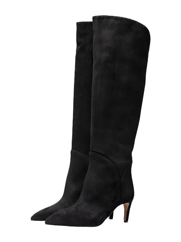 POCHE PARIS Pointed Knee-high Boots - Black