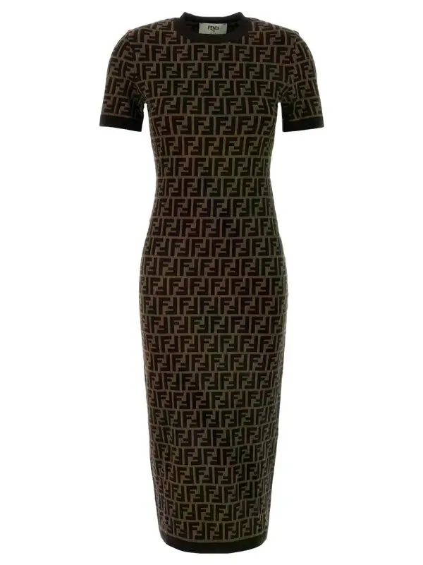 Fendi Fitted Jacquard Mini Dress - Brown