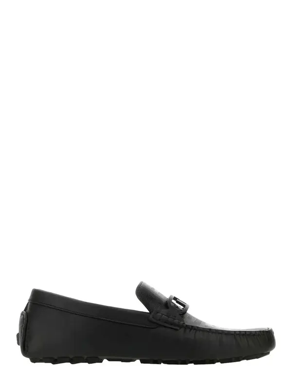 Fendi Diver O Lock Leather Loafers - Black