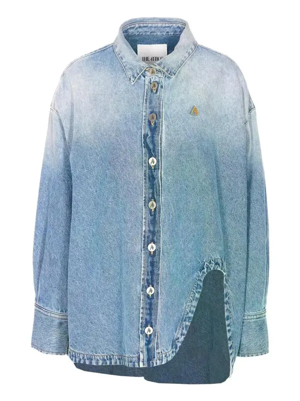 Attico Button-up Denim Shirt With Logo Embroidery - Blue