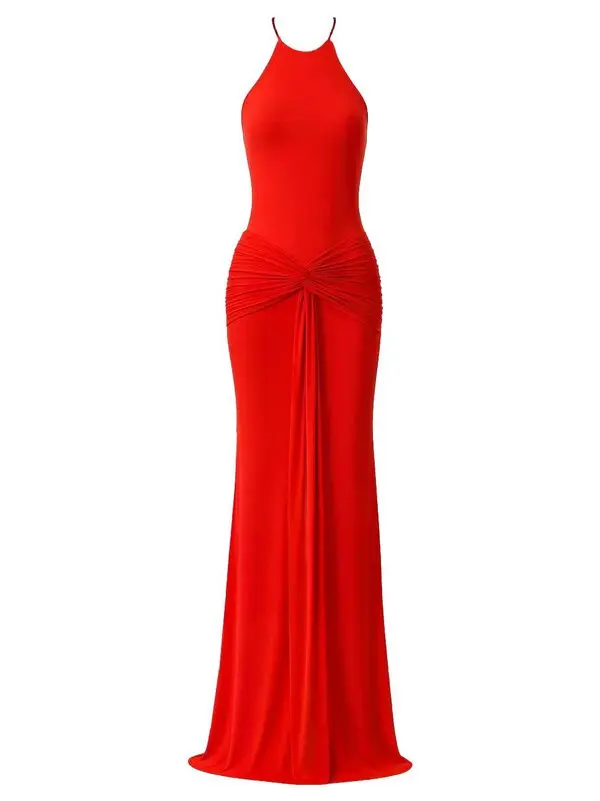 THE NEW ARRIVALS ILKYAZ OZEL Knot-detail Maxi Dress - Red