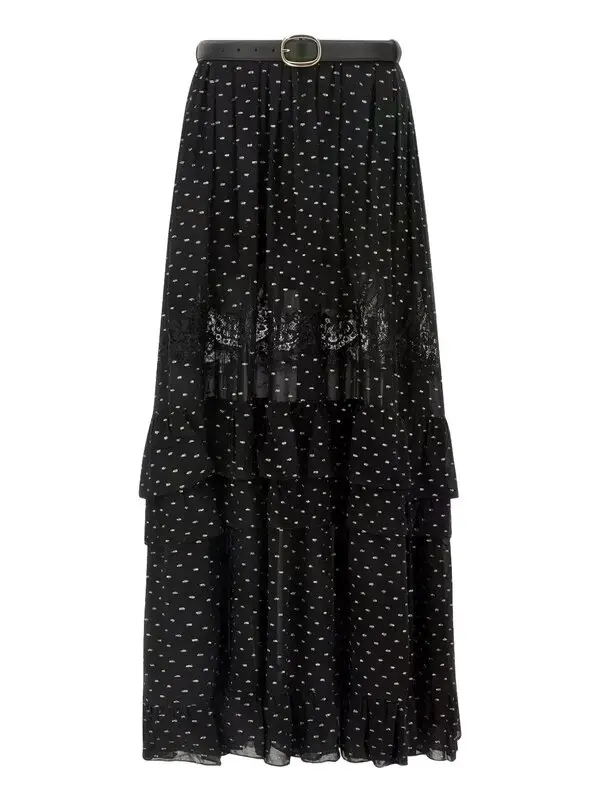 SELF-PORTRAIT Chiffon Lace Maxi Skirt - Black