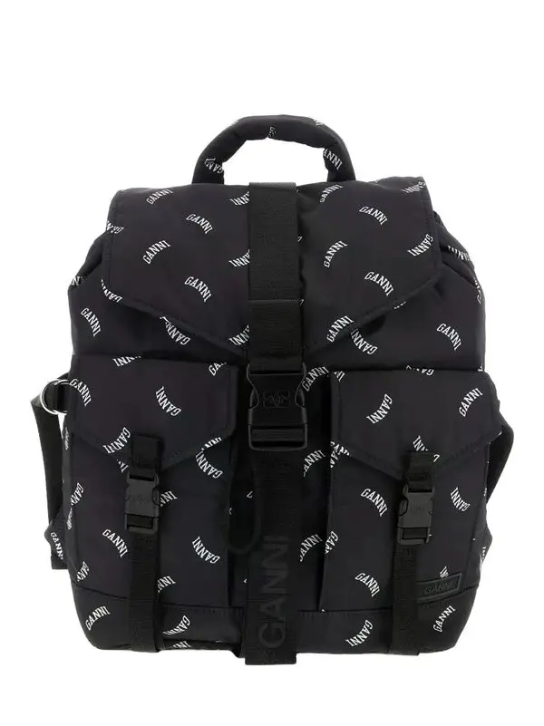 GANNI Logo-print Buckle Backpack - Black