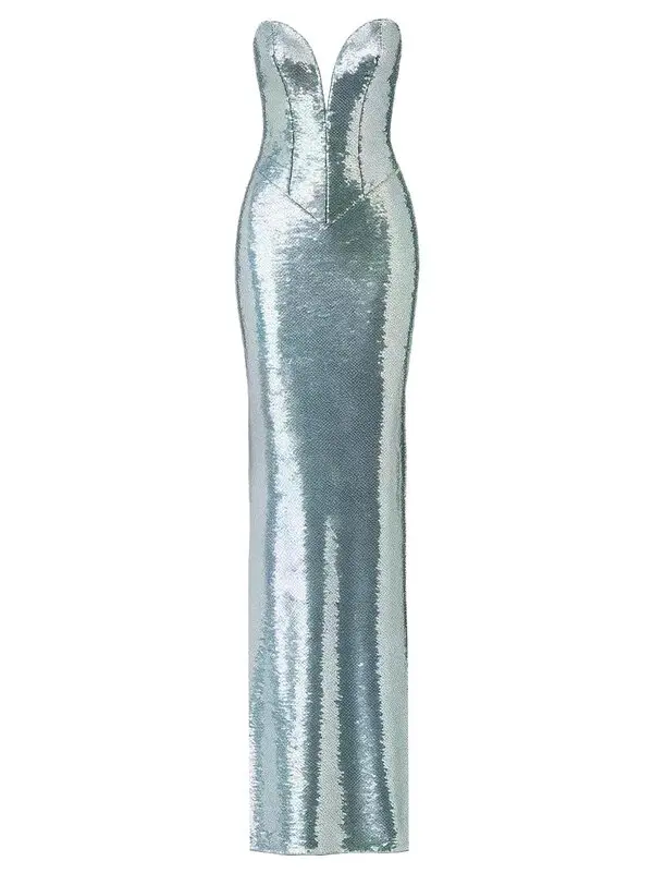 THE NEW ARRIVALS ILKYAZ OZEL Azzurra Sequin-embellished Maxi Dress - Silver