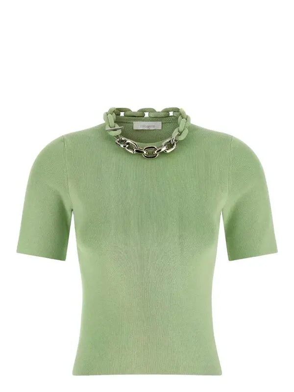 Rabanne Embellished-collar Ribbed T-shirt - Green