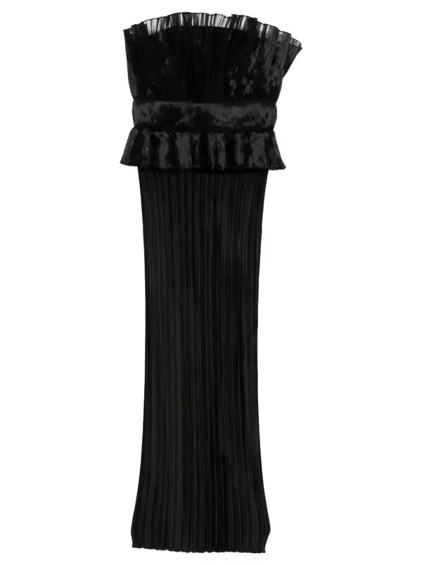 L'IDEE Ruffled Pleated Midi Dress - Black