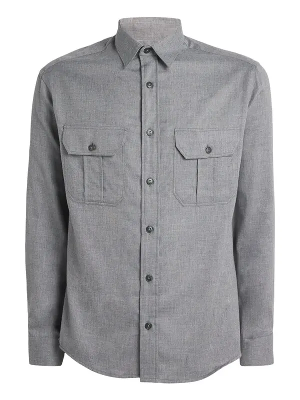 Canali Cotton-cashmere Chest-pocket Shirt - Grey