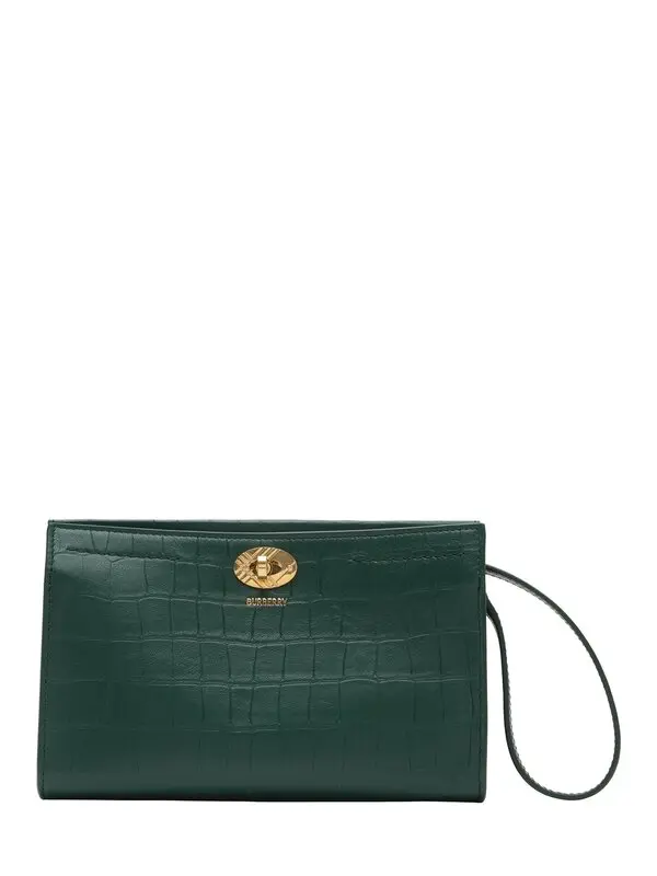 Burberry Lambskin Croc-embossed Cotswolds Pouch - Green
