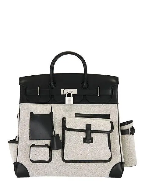 FWRD RENEW Hermes Evercalf Toile Cargo Birkin 40 Handbag - Black,light Grey