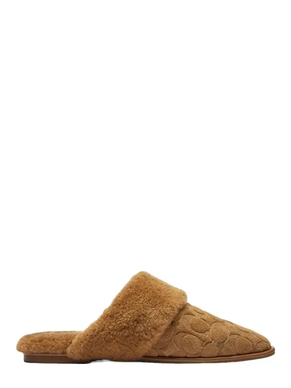 COACH® Sherpa Flat Mule In Signature Suede - Suede/tobacco