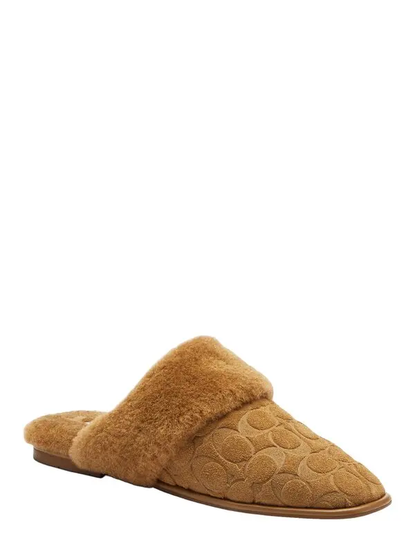 COACH OUTLET Sherpa Flat Mule In Signature Suede - Tobacco