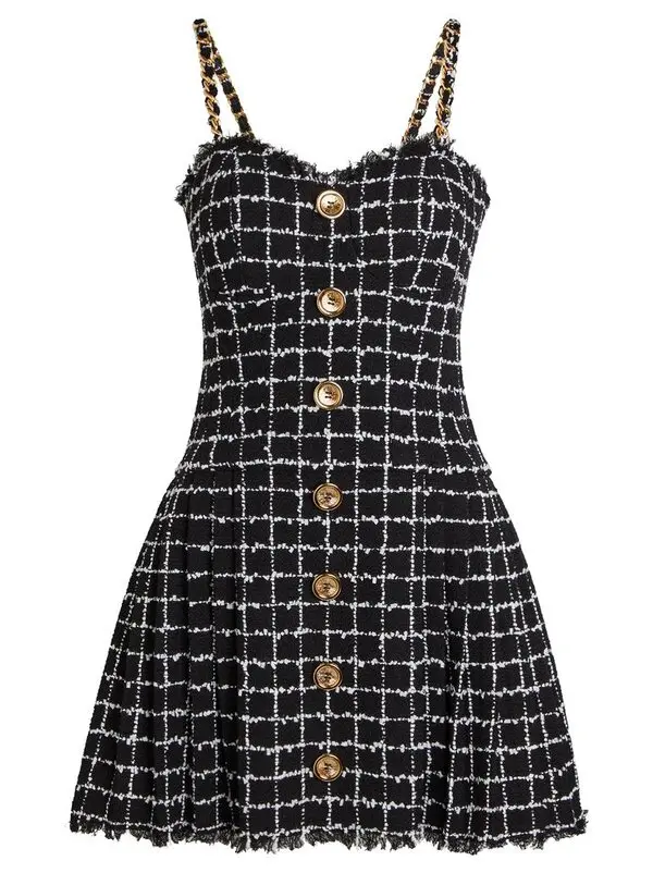Balmain Checked Tweed Mini Dress - Black And White