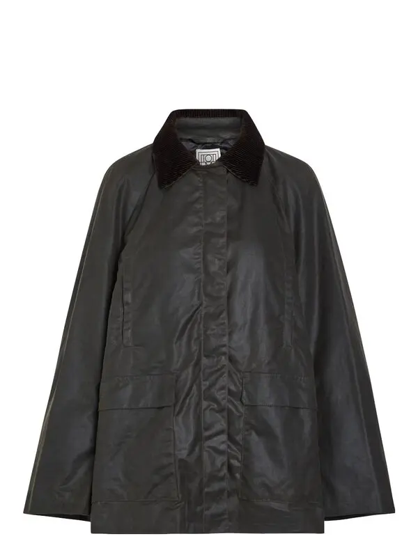 TOTEME Corduroy-trimmed Waxed Cotton Jacket - Dark Green