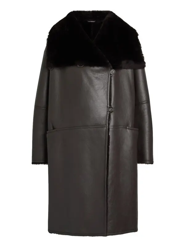 TOTEME Panelled Shearling Wrap Coat - Dark Brown