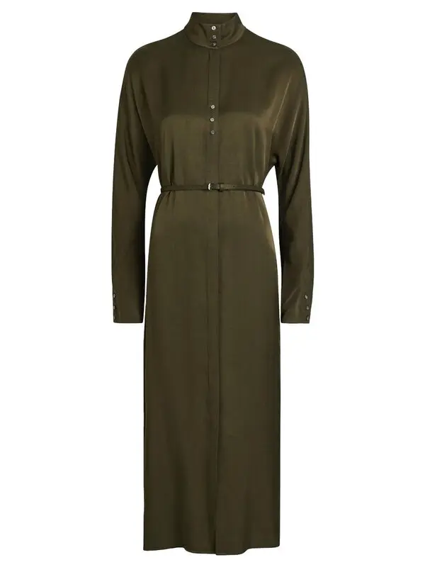 Tory Burch Belted Satin Shirt Dress - Olive