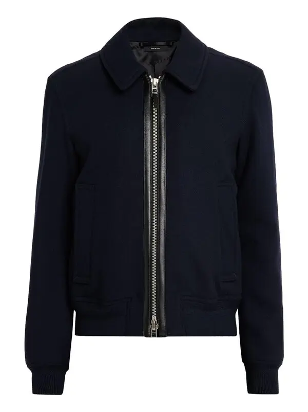TOM FORD Leather Trim Double-face Twill Blouson - Navy