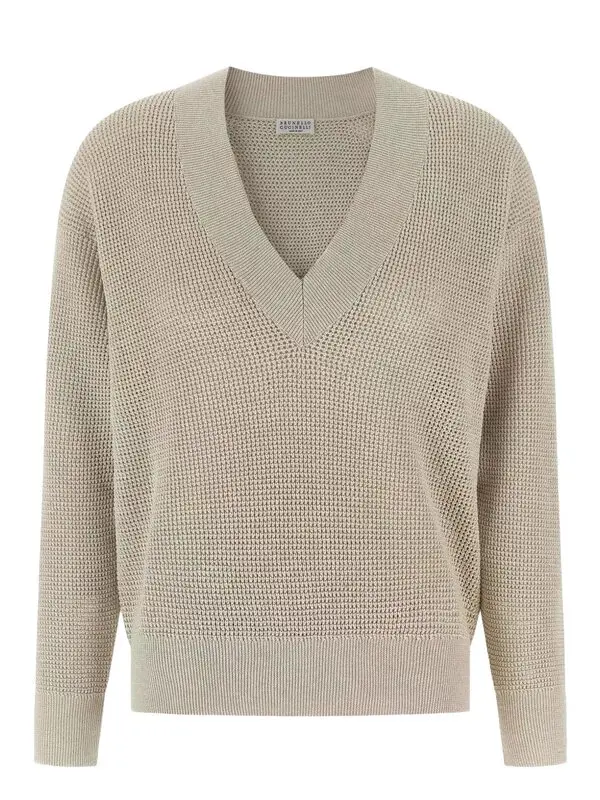 Brunello Cucinelli Openwork V-neck Sweater - Neutrals