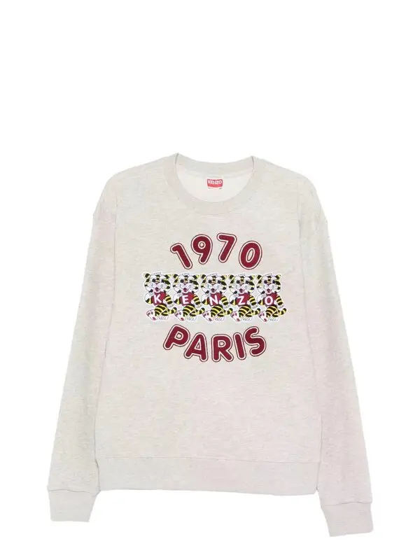 Kenzo Crew-neck Sweatshirt With Graphic Embroidery - Grey