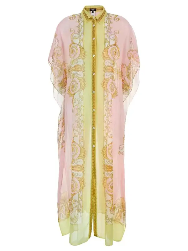 Versace Buttoned Baroque-print Dress - Pink