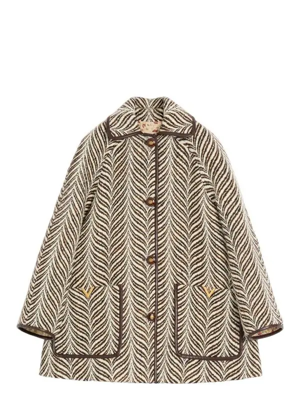 Valentino Garavani Wool Cloth Caban With Animal Print And Leather Trim - Ivory/brown