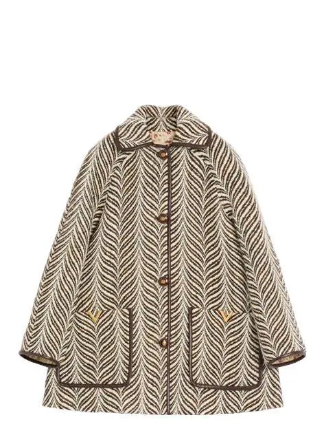 Valentino Garavani Wool Cloth Pea Coat In Animal Print - Ivory/brown