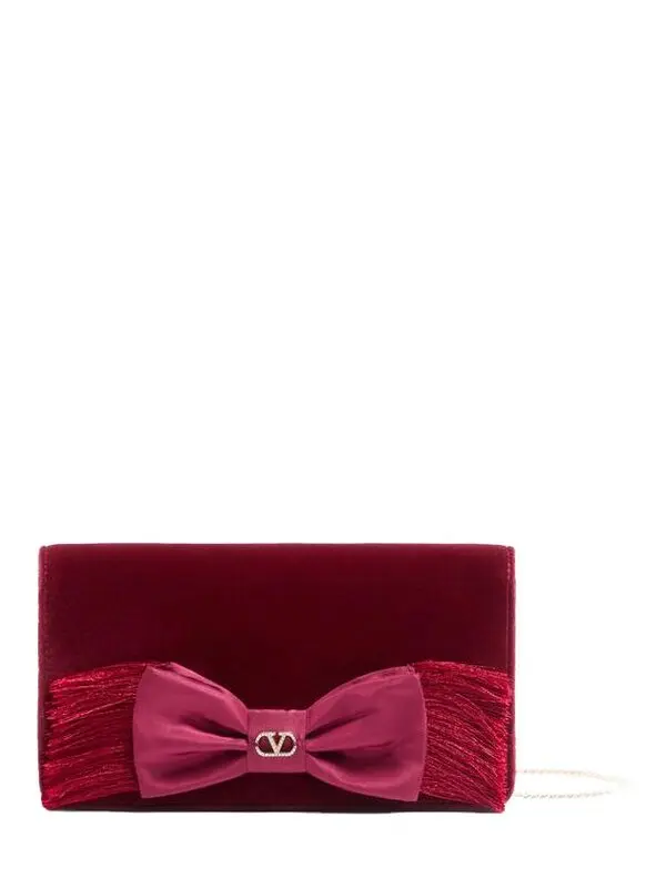 Valentino Garavani Vlogo Signature Mini Velvet Shoulder Bag - Maroon