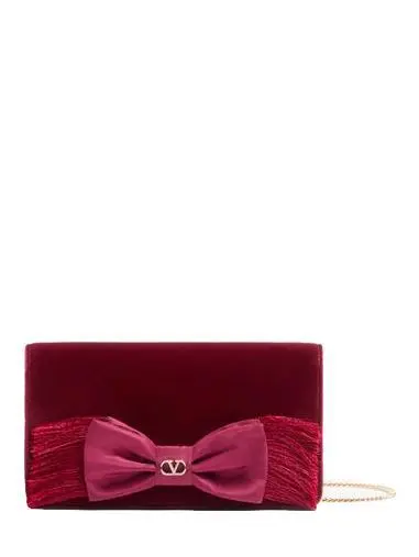Valentino Garavani Vlogo Signature Mini Velvet Shoulder Bag - Maroon