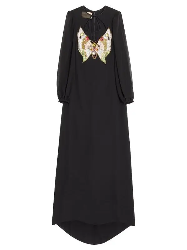 Valentino Garavani Embroidered Georgette Long Dress - Black/multicolour