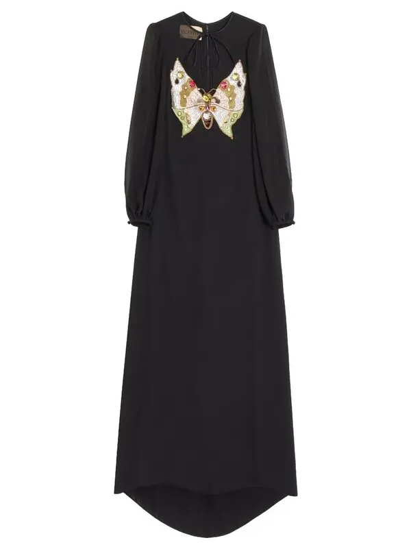 Valentino Garavani Embroidered Georgette Long Dress - Black/multicolour