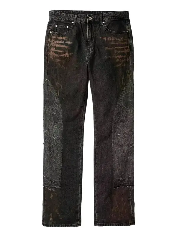 WHO DECIDES WAR BY EV BRAVADO Appliqué Frayed Jeans - Black