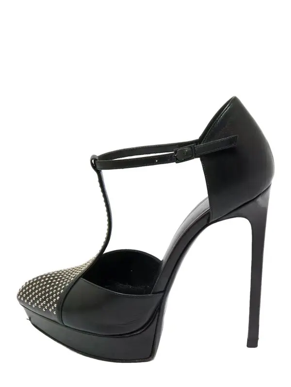Saint Laurent Leather Platform T-bar Pumps - Black