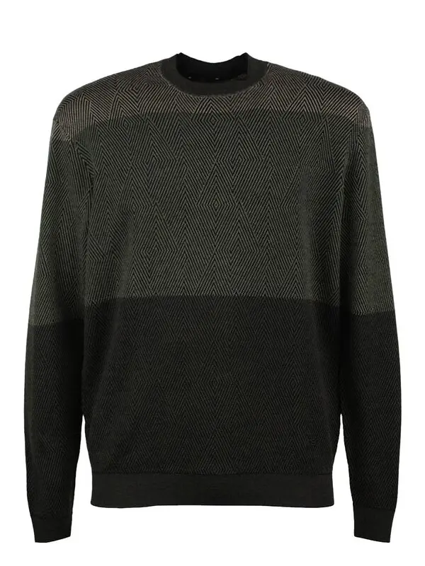 Emporio Armani Optical Diamond Micro Jacquard Virgin Wool Sweater - Brown, Green