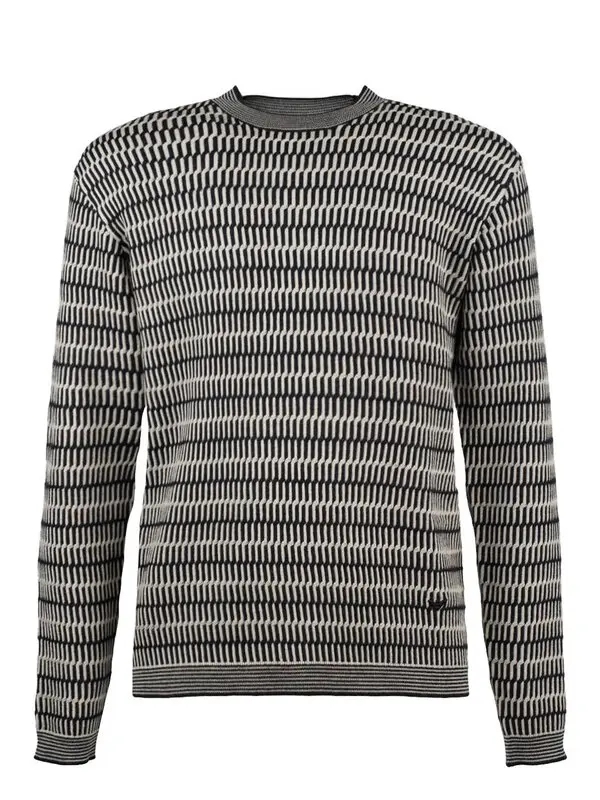 Emporio Armani Two-tone Jacquard Virgin Wool Terry Stitch Sweater - White, Blue
