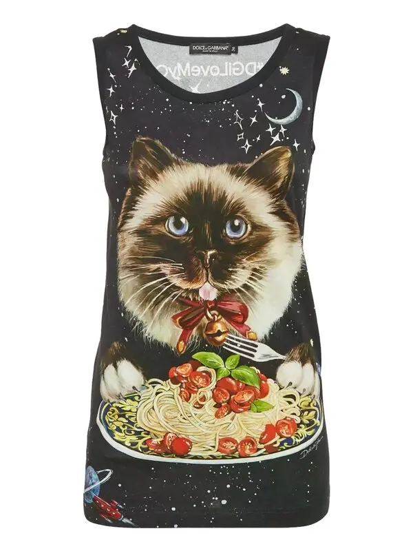 Dolce & Gabbana Cat-print Tank Top - Blue