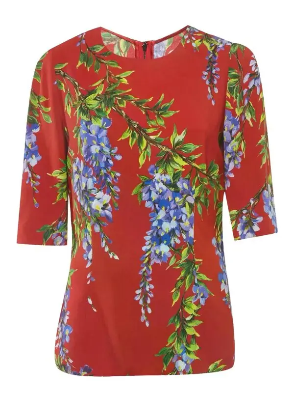 Dolce & Gabbana Floral Crepe Top - Red