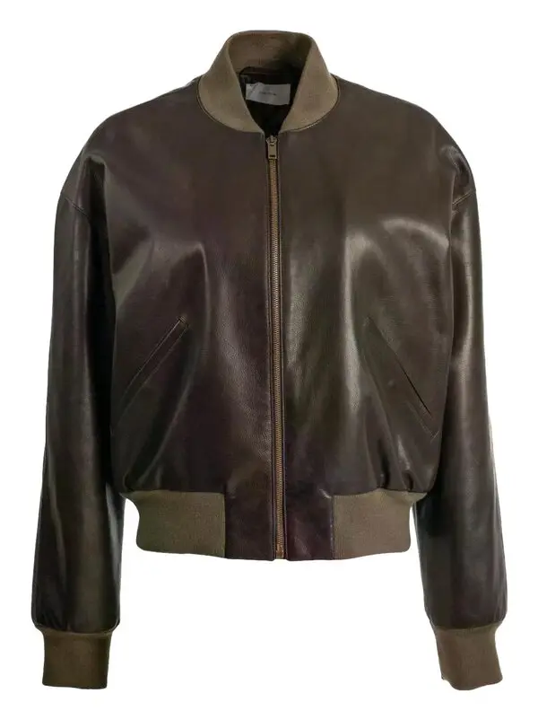 THE ROW Ribbed Collar Bomber Jacket - Brown