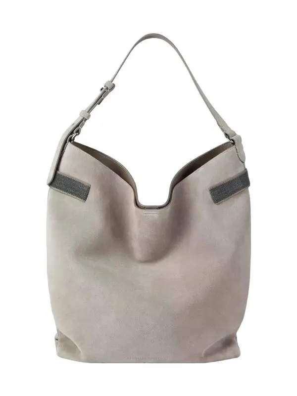 Brunello Cucinelli Monili-detail Suede Tote Bag - Grey